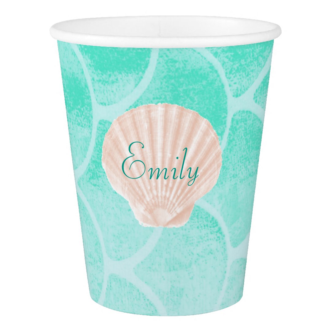 Aqua Mermaid Scales | Seashell Custom Paper Cup | Zazzle