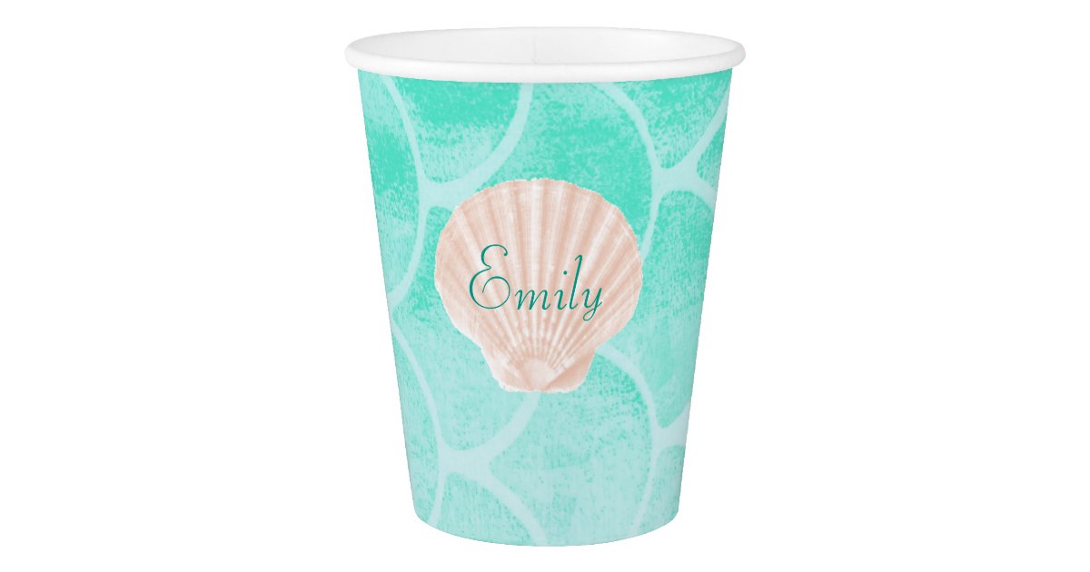 Aqua Mermaid Scales | Seashell Custom Paper Cup | Zazzle