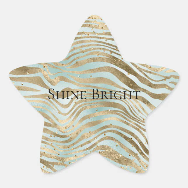 Aqua Mint Gold Glitz Sparkle Zebra Print Star Sticker | Zazzle