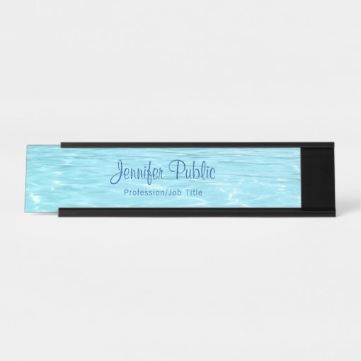 Aqua Modern Elegant Blue Water Template Trendy Desk Name Plate | Zazzle
