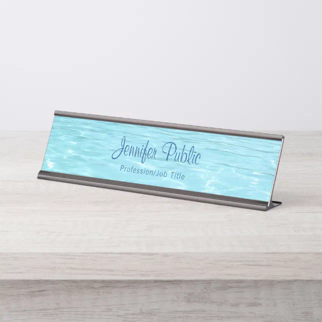 Aqua Modern Elegant Blue Water Template Trendy Desk Name Plate | Zazzle