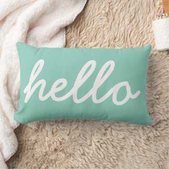 Aqua Modern Hello Throw Pillow | Zazzle
