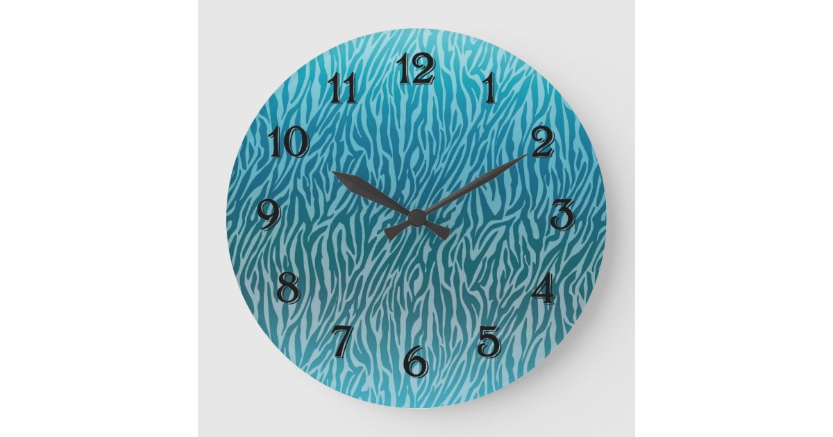 Aqua Ombre Zebra Print Large Clock | Zazzle