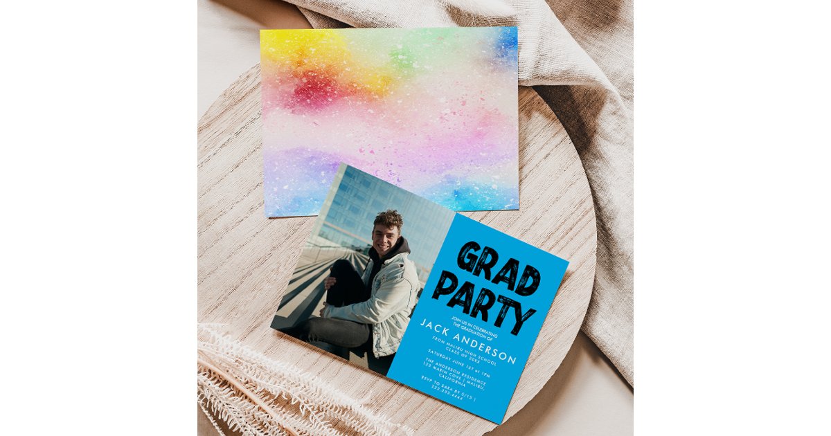 Aqua Paint Photo Graduation Party Invitation | Zazzle