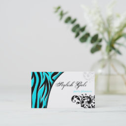 Aqua Party Planner Zebra Print Hip Business Card | Zazzle