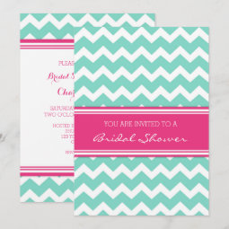 Aqua Pink Chevron Bridal Shower Invitation Cards | Zazzle