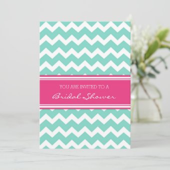 Aqua Pink Chevron Bridal Shower Invitation Cards | Zazzle