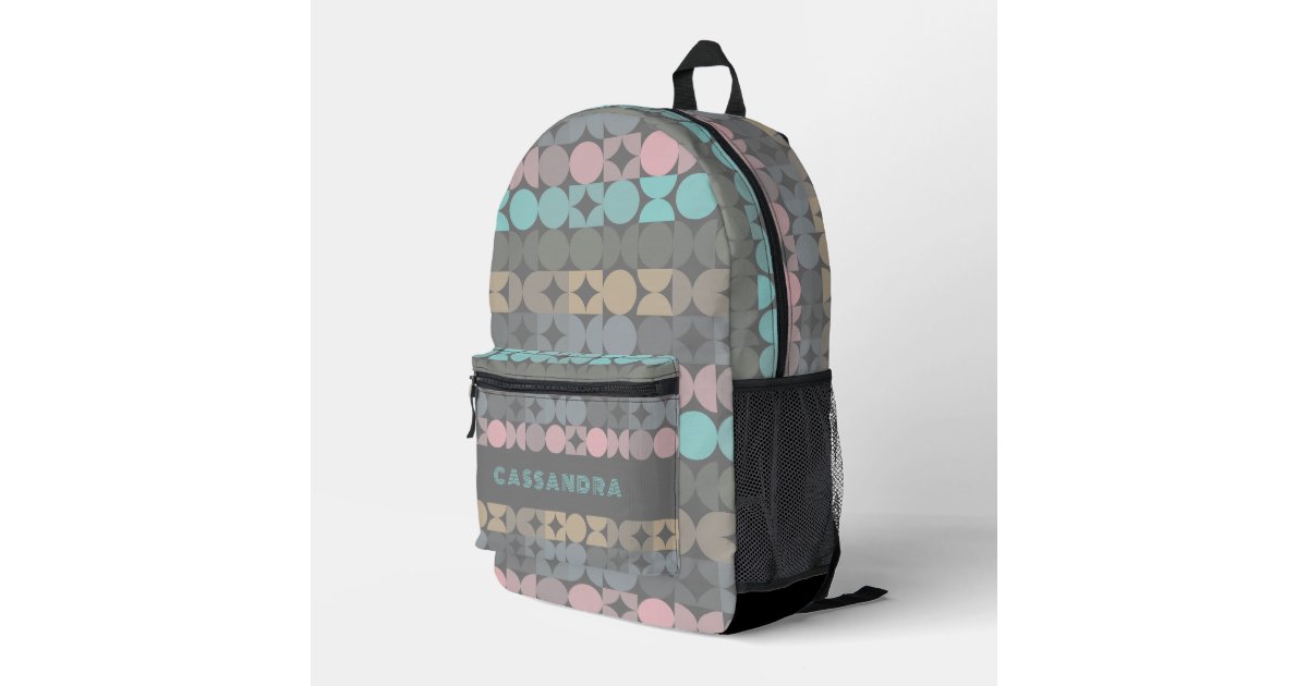Aqua Pink Gray Beige Midcentury Circles Pattern Printed Backpack | Zazzle