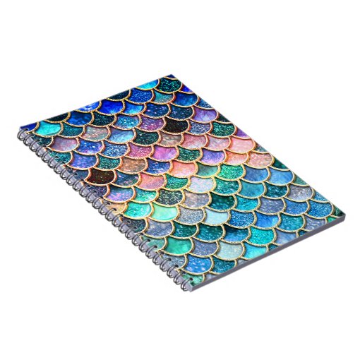 Aqua Pink Mermaid Glitter Scales- Mermaid Scales Notebook | Zazzle