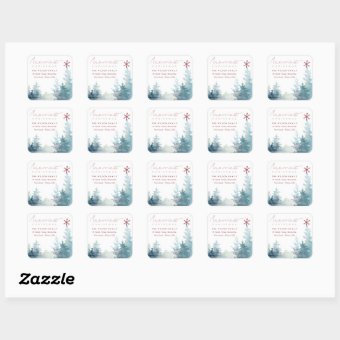 AQUA PINK SNOWY FOREST STAR PINE CHRISTMAS ADDRESS SQUARE STICKER | Zazzle