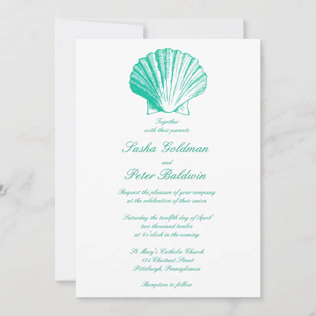 Aqua Sea Shells Wedding Invitation | Zazzle