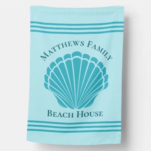 Aqua Seashell Island Home Monogram Custom Beach House Flag | Zazzle