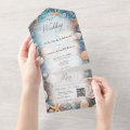 Aqua Seashell Rustic Beach QR Code All In One Invitation | Zazzle