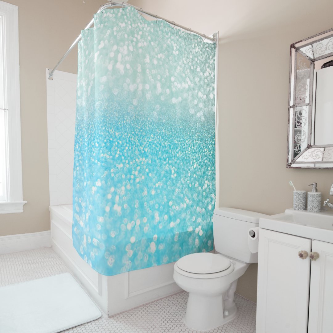 Aqua Silver Beach Blue Summer Glitter Gradient Shower Curtain | Zazzle