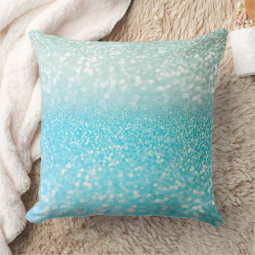 Aqua Silver Beach Blue Summer Glitter Gradient Throw Pillow | Zazzle