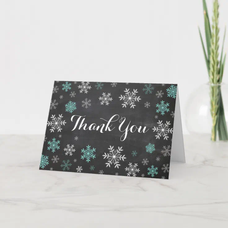 Aqua Snowflakes Winter Folded Thank You Card | Zazzle