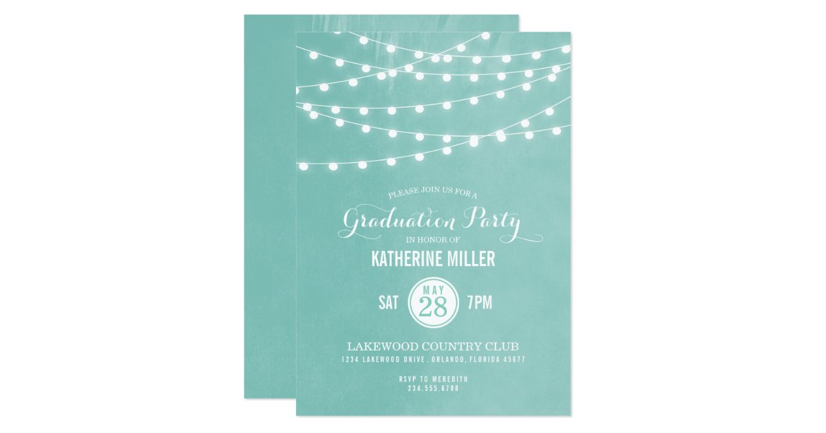 Aqua String Lights Graduation Party Invitation | Zazzle.com