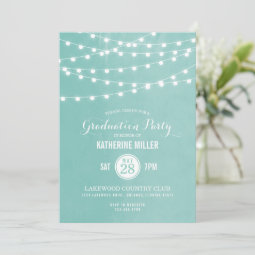 Aqua String Lights Graduation Party Invitation | Zazzle