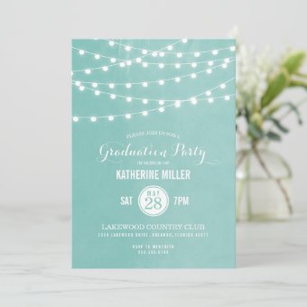 Aqua String Lights Graduation Party Invitation | Zazzle