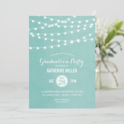 Aqua String Lights Graduation Party Invitation | Zazzle