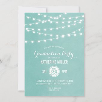 Aqua String Lights Graduation Party Invitation | Zazzle
