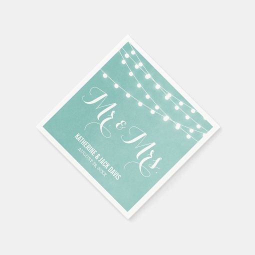 Aqua String Lights Wedding Monogram Napkins | Zazzle