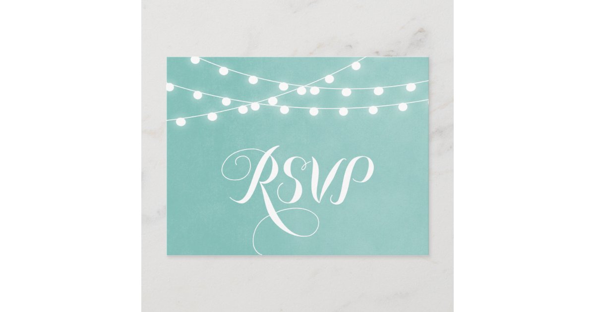 Aqua String Lights Wedding RSVP Postcard | Zazzle