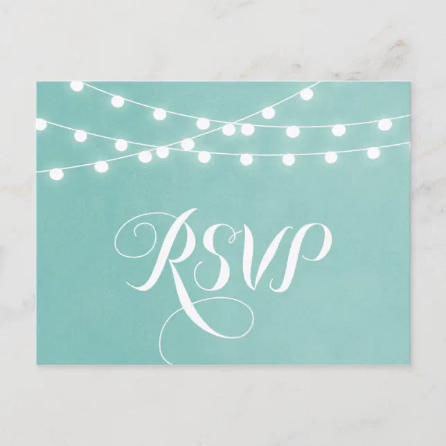 Aqua String Lights Wedding RSVP Postcard | Zazzle