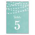 Aqua String Lights Wedding Table Numbers | Zazzle