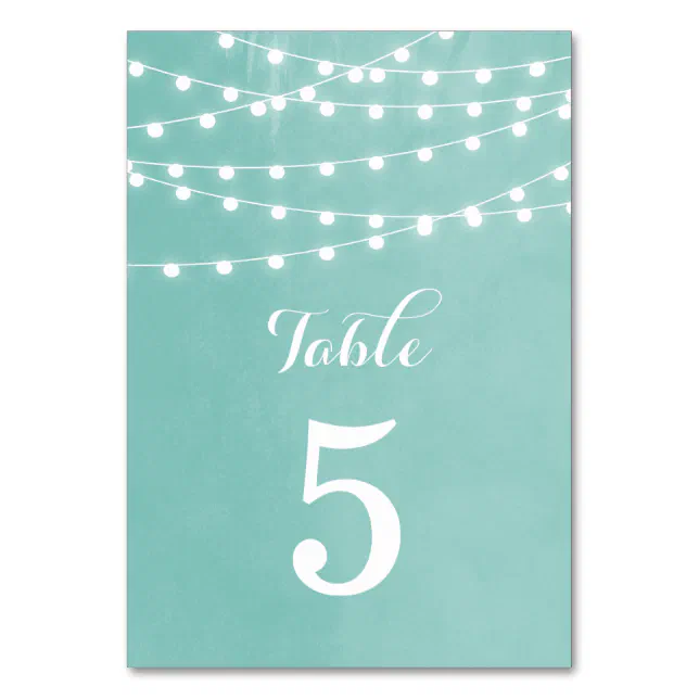 Aqua String Lights Wedding Table Numbers | Zazzle