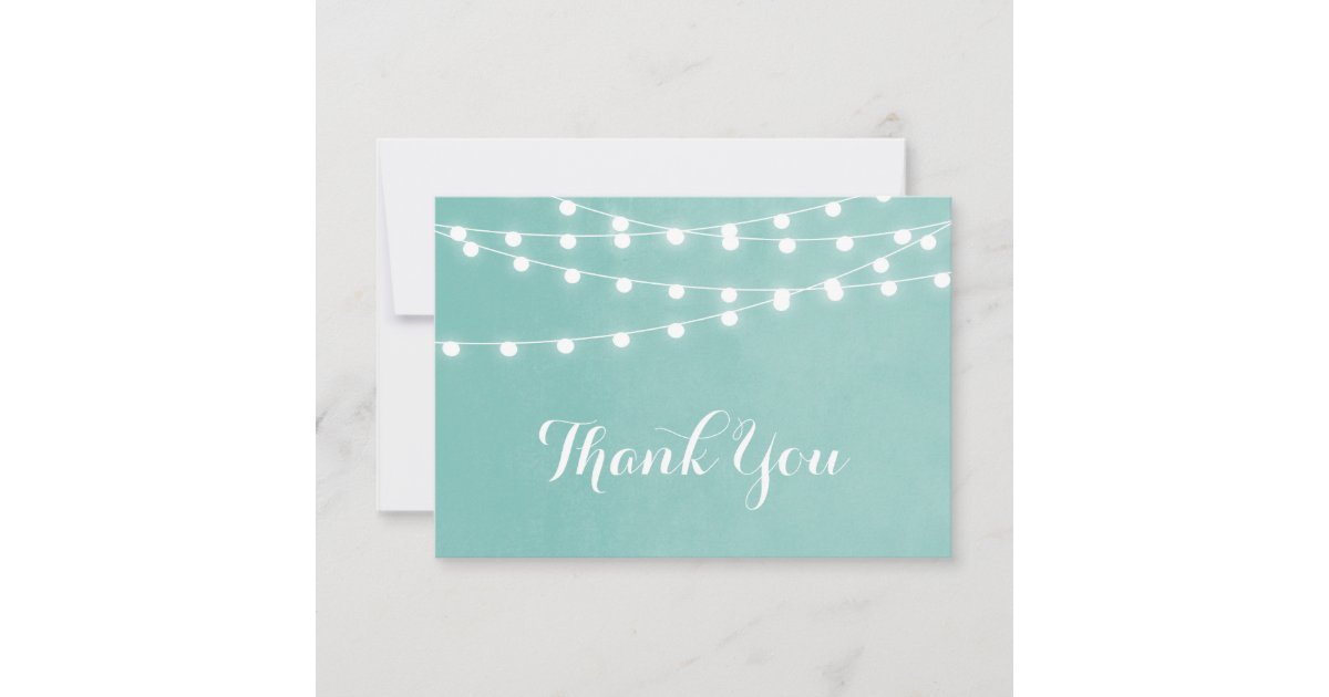 Aqua String Lights Wedding Thank You | Zazzle