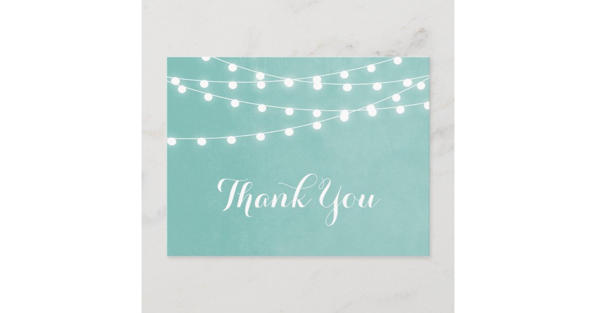 Aqua String Lights Wedding Thank You Postcard | Zazzle