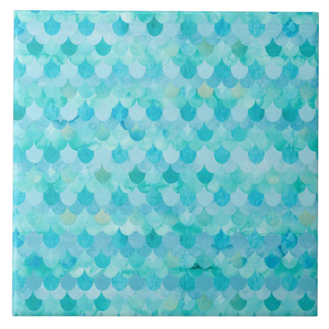 Aqua Teal Mermaid Scales Fish Scales Pattern Tile | Zazzle