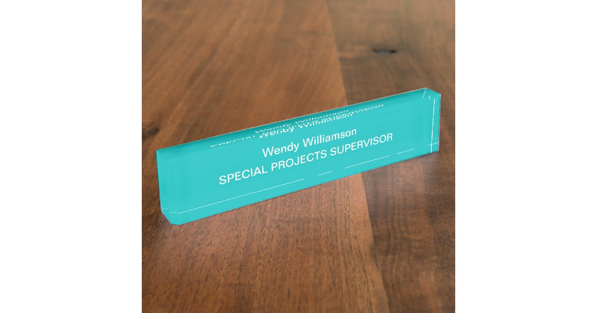 Aqua Turquoise Office Desk Nameplate | Zazzle