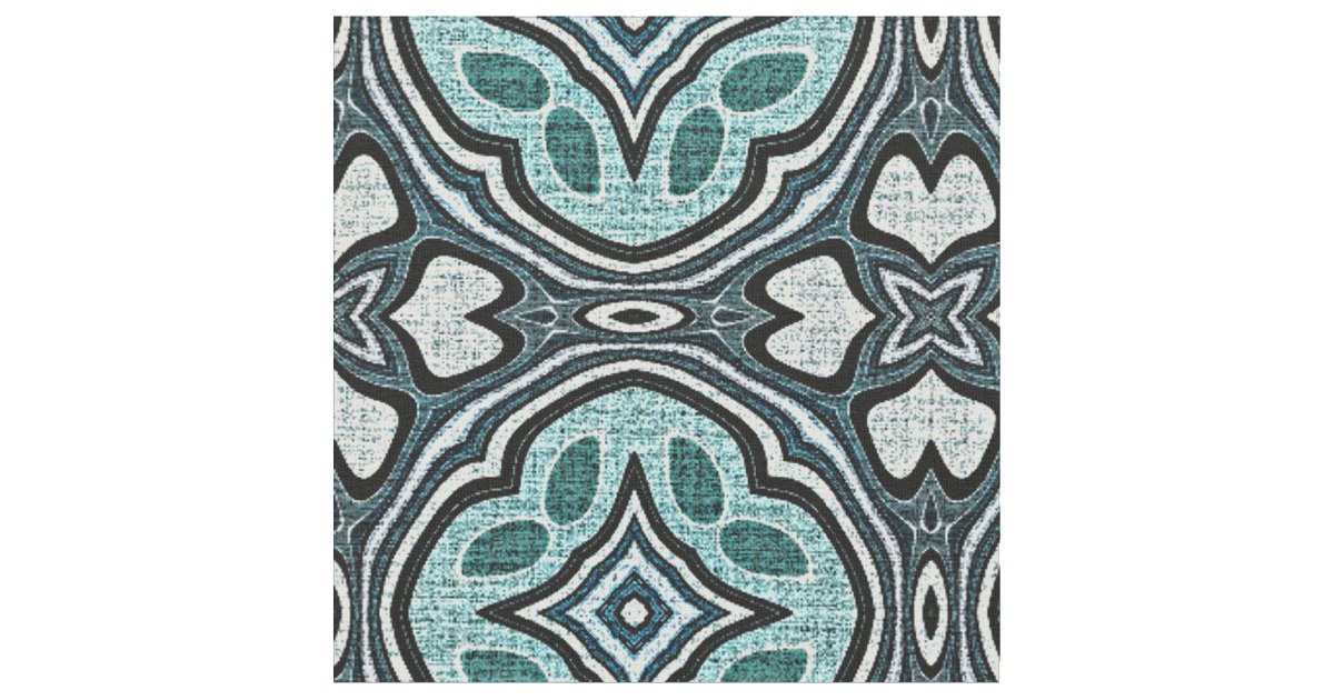 Aqua Turquoise Teal Blue Bali Batik Style Pattern Fabric | Zazzle