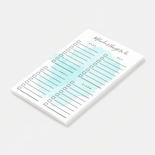 Aqua Watercolor Splash Organized Things to Do Post-it Notes | Zazzle