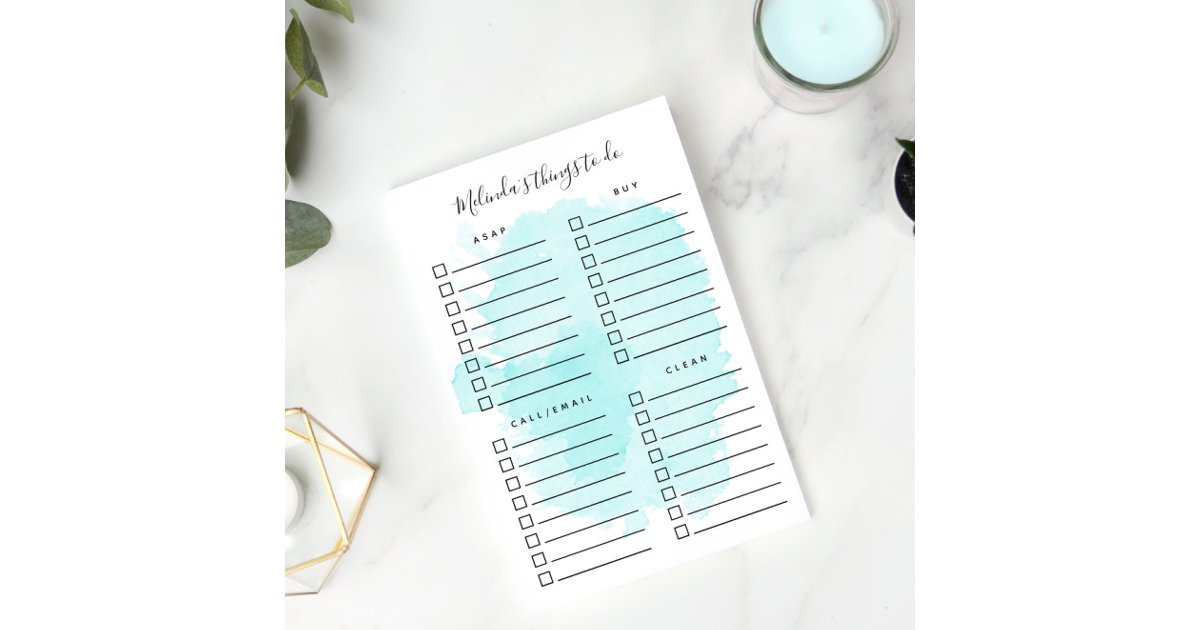 Aqua Watercolor Splash Organized Things to Do Post-it Notes | Zazzle