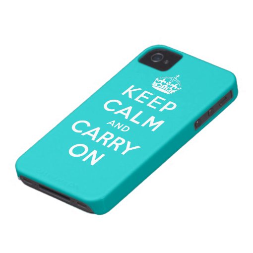 Aqua White Keep Calm and Carry On iPhone 4 Case | Zazzle