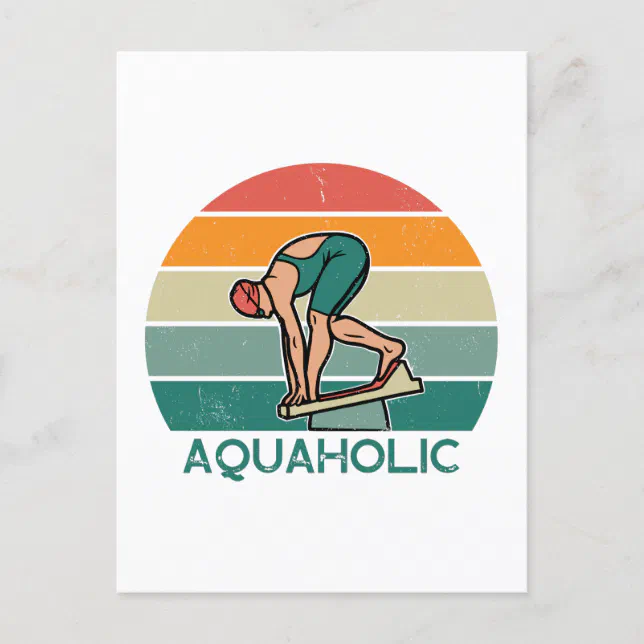 Aquaholic swimming girl sunset graphic birthday postcard | Zazzle