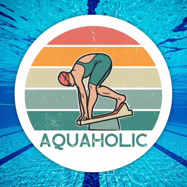 Aquaholic swimming race girl with sunset classic round sticker | Zazzle