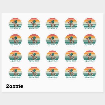 Aquaholic swimming race girl with sunset classic round sticker | Zazzle