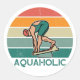 Aquaholic swimming race girl with sunset classic round sticker | Zazzle