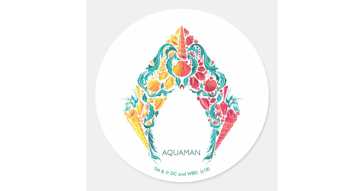 Aquaman | Aquaman & Mera Themed Seashell Logo Classic Round Sticker ...