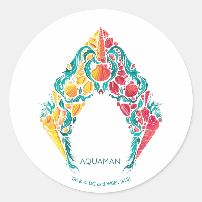 Aquaman | Aquaman & Mera Themed Seashell Logo Classic Round Sticker ...