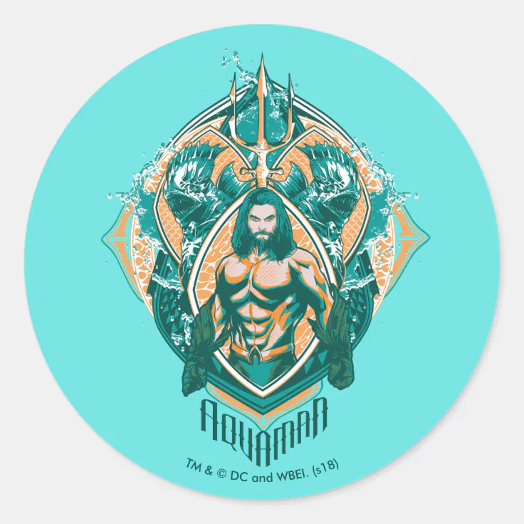 Aquaman | Aquaman & Trenchers Graphic Classic Round Sticker | Zazzle