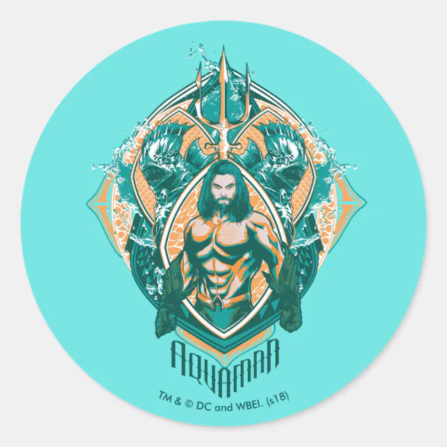 Aquaman | Aquaman & Trenchers Graphic Classic Round Sticker | Zazzle