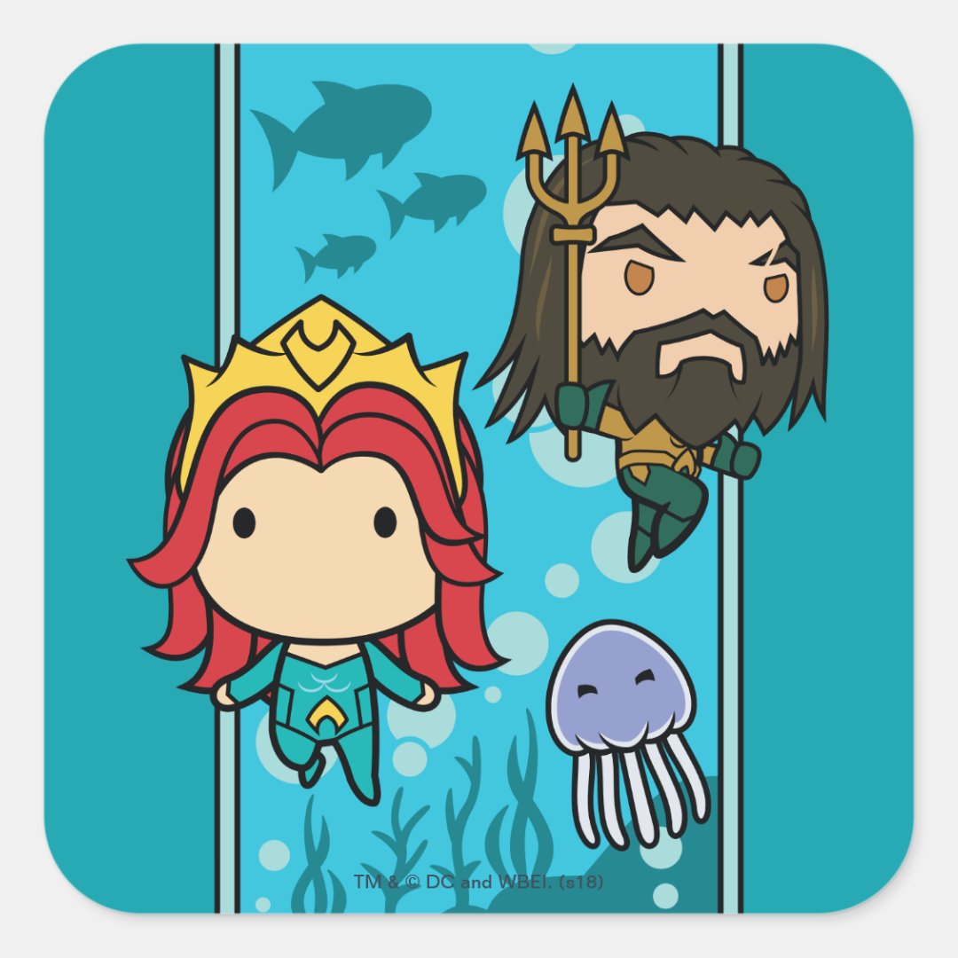 Aquaman | Chibi Mera & Aquaman Undersea Graphic Square Sticker | Zazzle