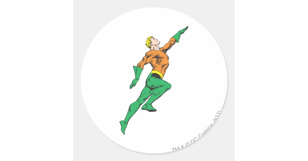 Aquaman Leaps Up Classic Round Sticker | Zazzle