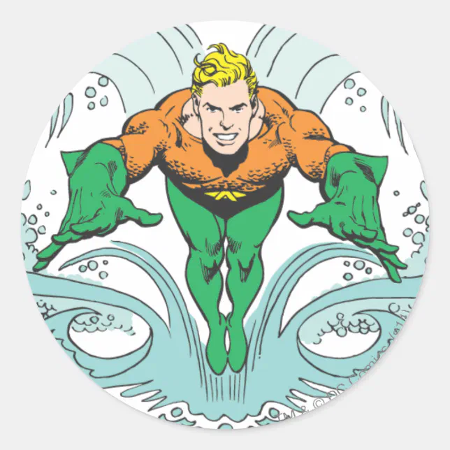 Aquaman Lunging Forward Classic Round Sticker | Zazzle