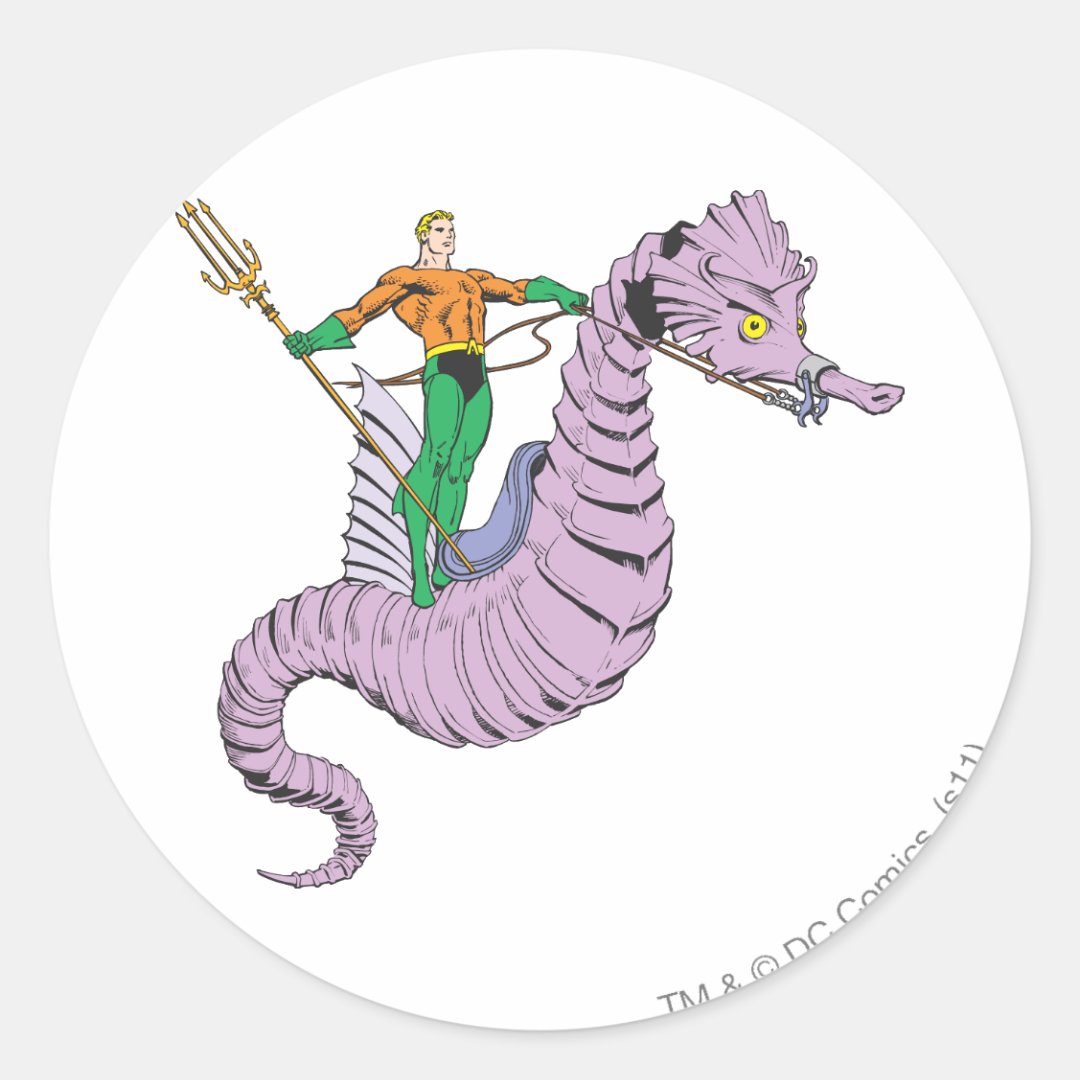 Aquaman Rides Seahorse Classic Round Sticker | Zazzle